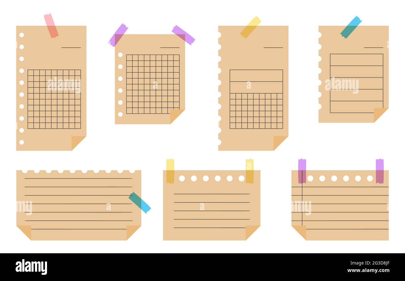 Flat craft paper set. Template empty lined note paper with adhesive ...