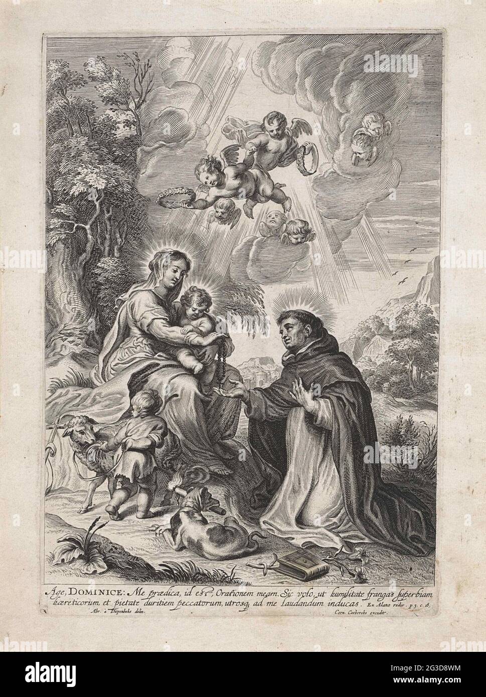 Vision of the H. Dominicus. Maria is in a landscape with the Christ ...