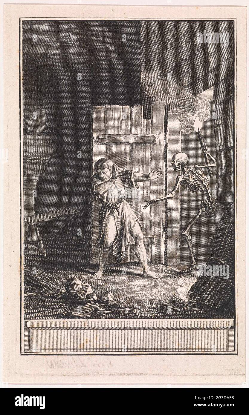 Man surprised by death. A man in a barn is surprised by death, who ...