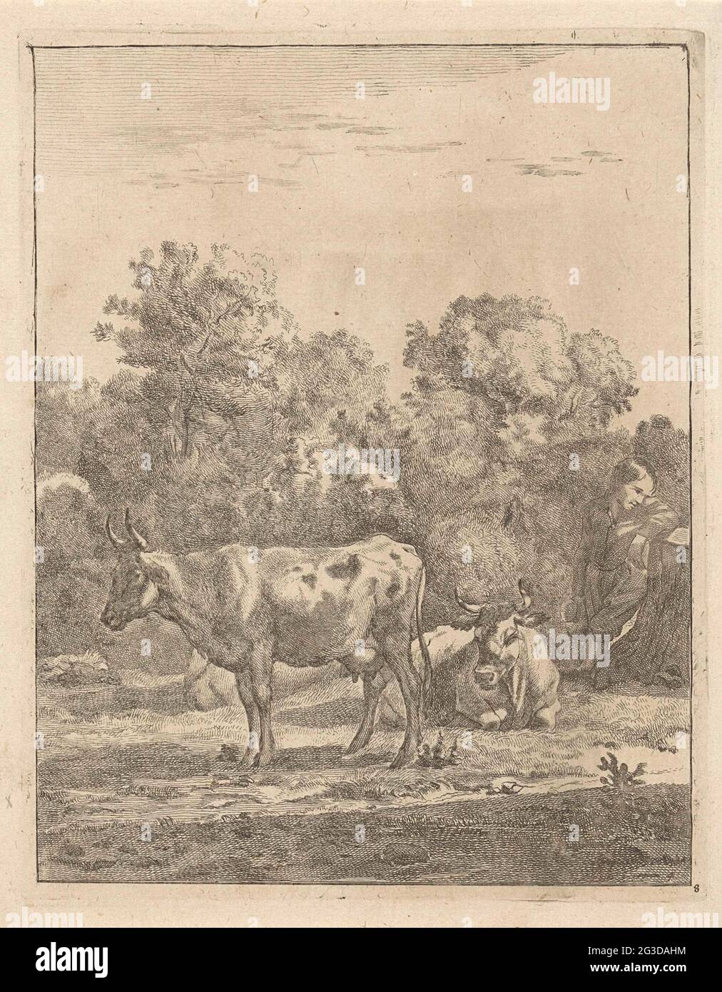 Boy and two cows; Landscapes with animals; Diversa Animalia. In a ...