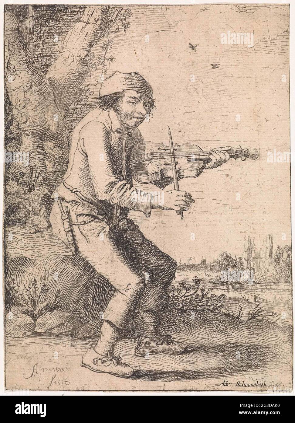 The violin player. Landscape with a violin player at a tree Stock Photo ...