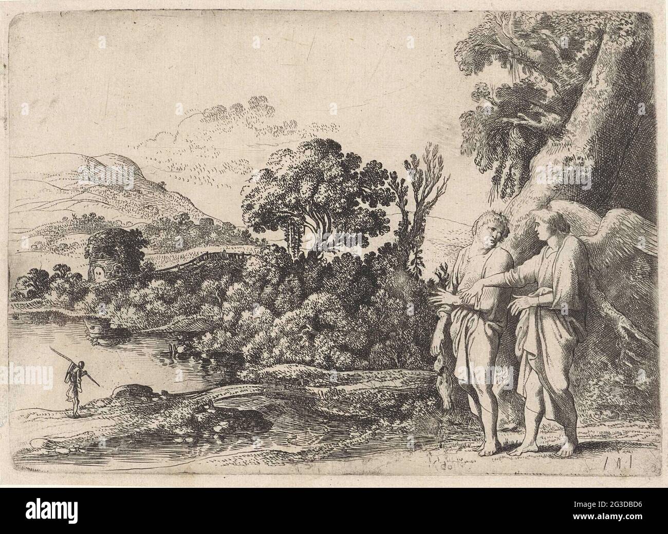 Tobias and the angel en route; The story of Tobias. The angel extends ...