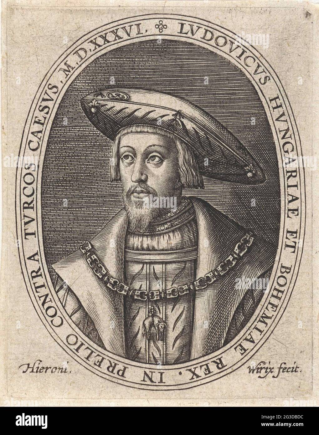 Portrait of Louis II, king of Bohemia and Hungary. He carries a chain ...