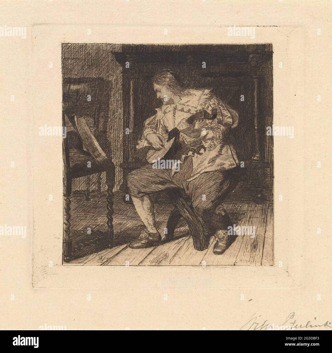 Luit player playing sheet music Stock Photo - Alamy