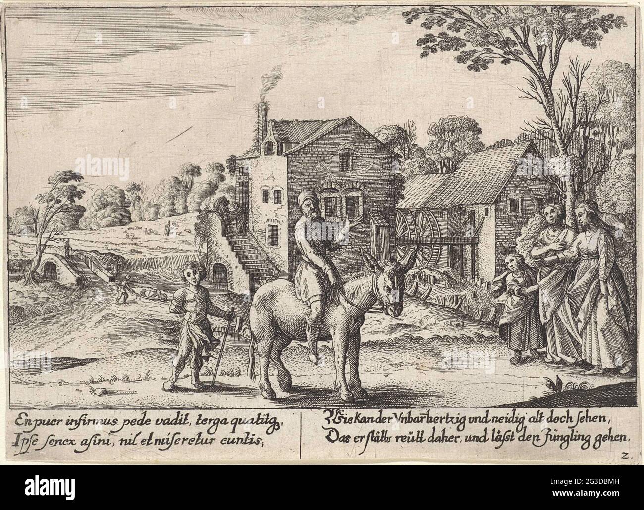 Fabul of the farmer and his donkey; De Boer is sitting on the donkey ...