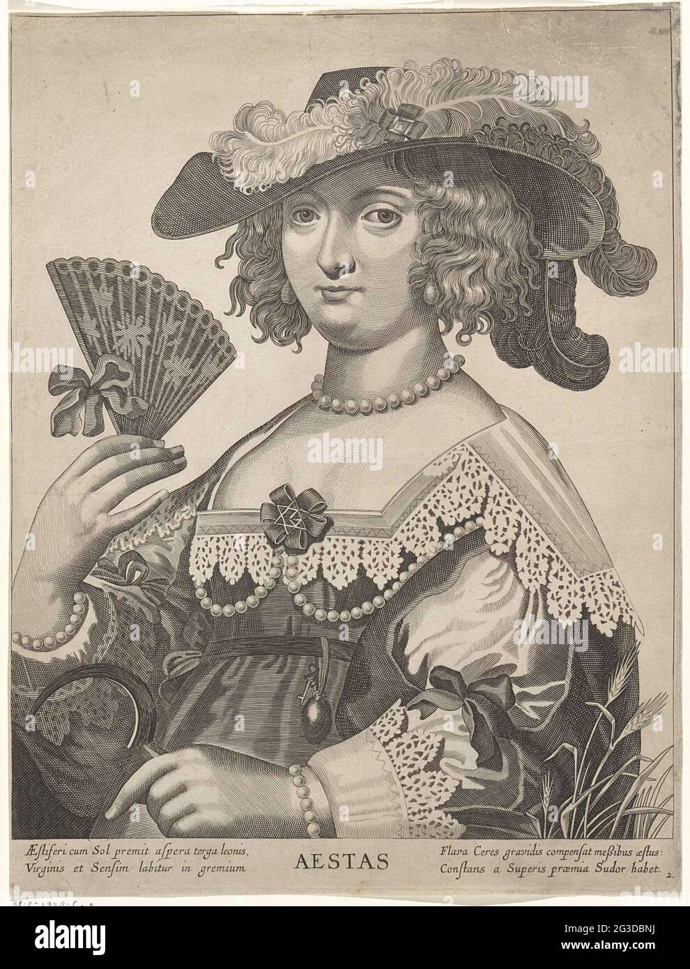 Summer; Aestas; The four Seasons. Young woman with a hat and ranger as ...