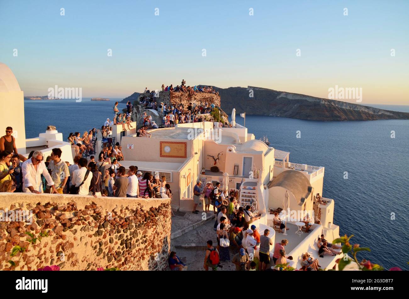 Crowds of Tourists watching the Sunset in Oia, Santorini, Greece Stock ...