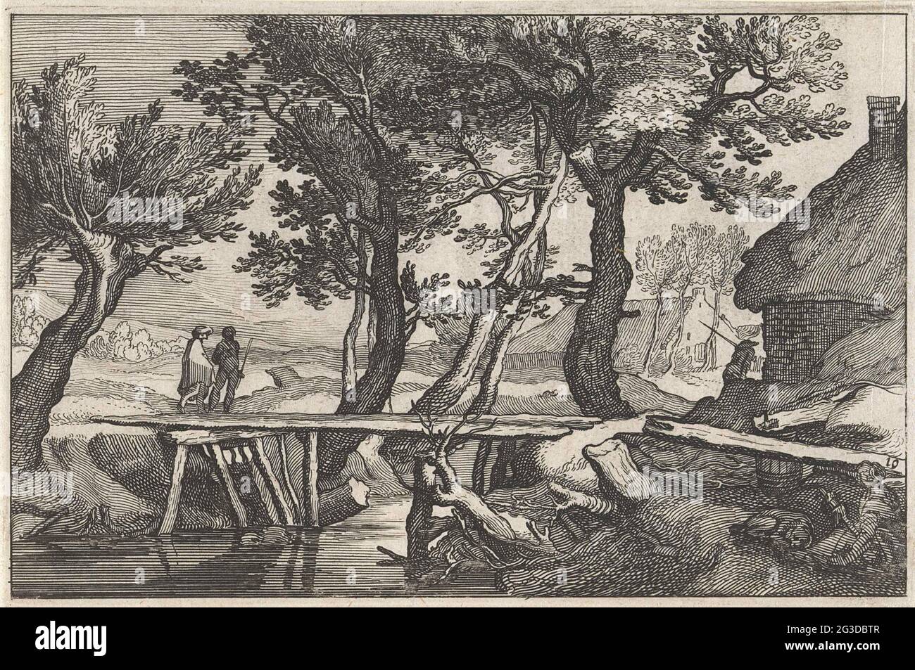 Farms and bridge over ditch; Landscapes with farms. View of a landscape ...