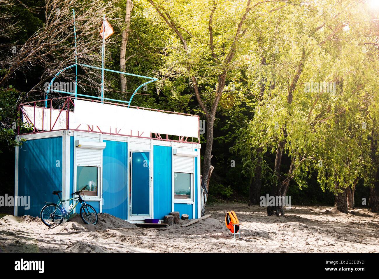 Lifeguard booth on the beach. Rescue post on the seaside Stock Photo ...