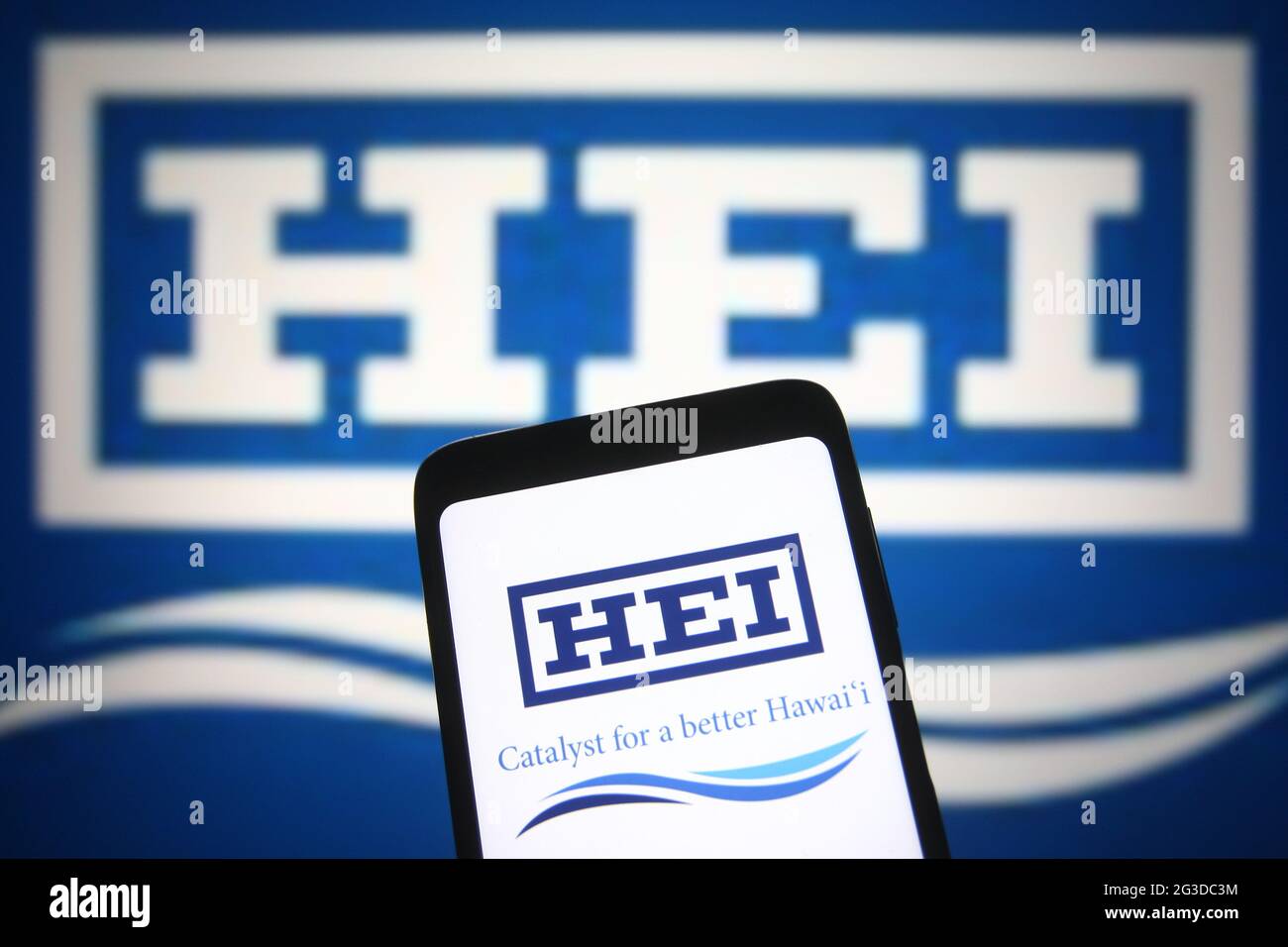 In this photo illustration, the Hawaiian Electric Industries (HEI) logo ...