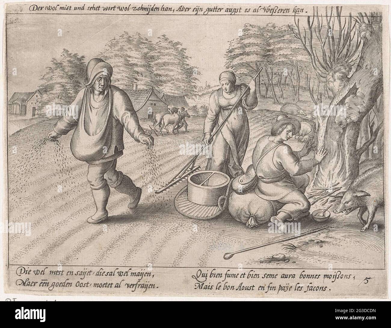 Sow on the land; Growing grain. A man sprinkles his field with seed. A ...