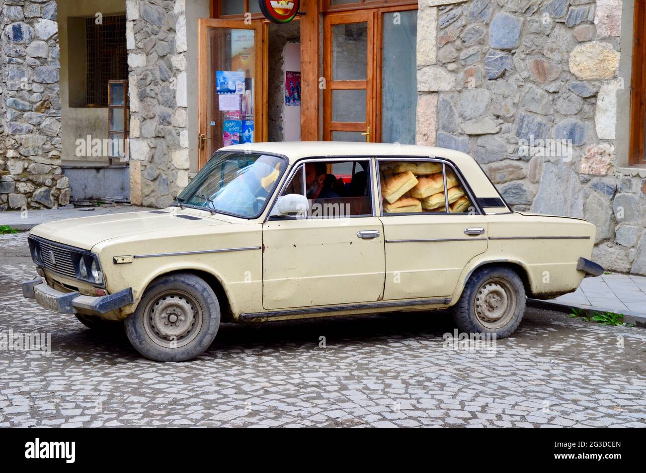 A car loaded with bread loaves in Mestia, Svaneti, Georgia Stock Photo ...