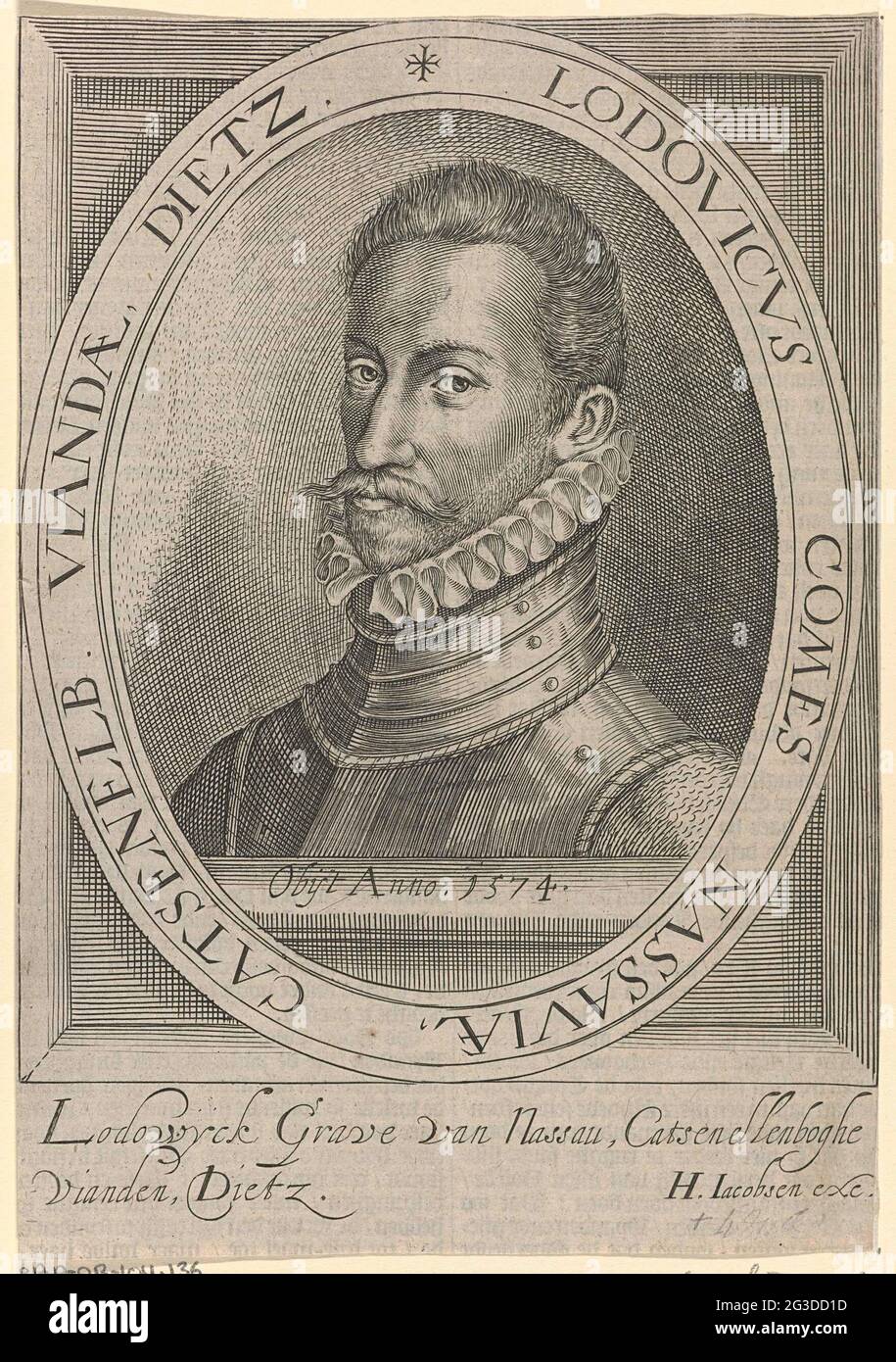 Portrait of Louis, Count of Nassau. Portrait of Louis in an oval with ...