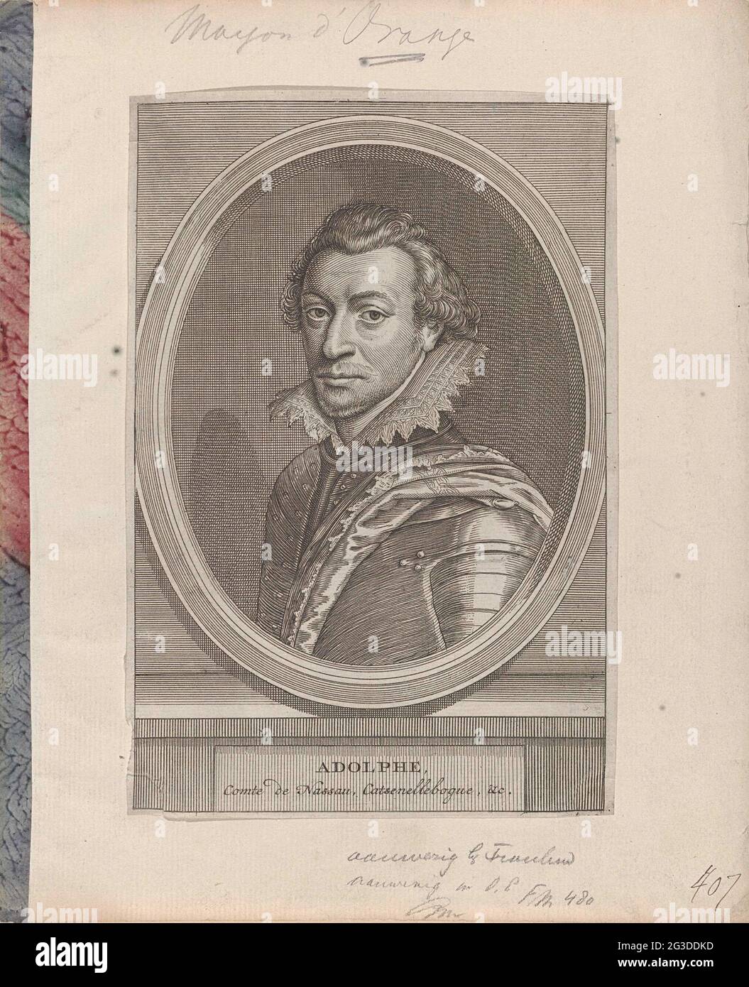 Portrait of Adolf, Count of Nassau Siegen. Portrait of Adolf in an oval ...