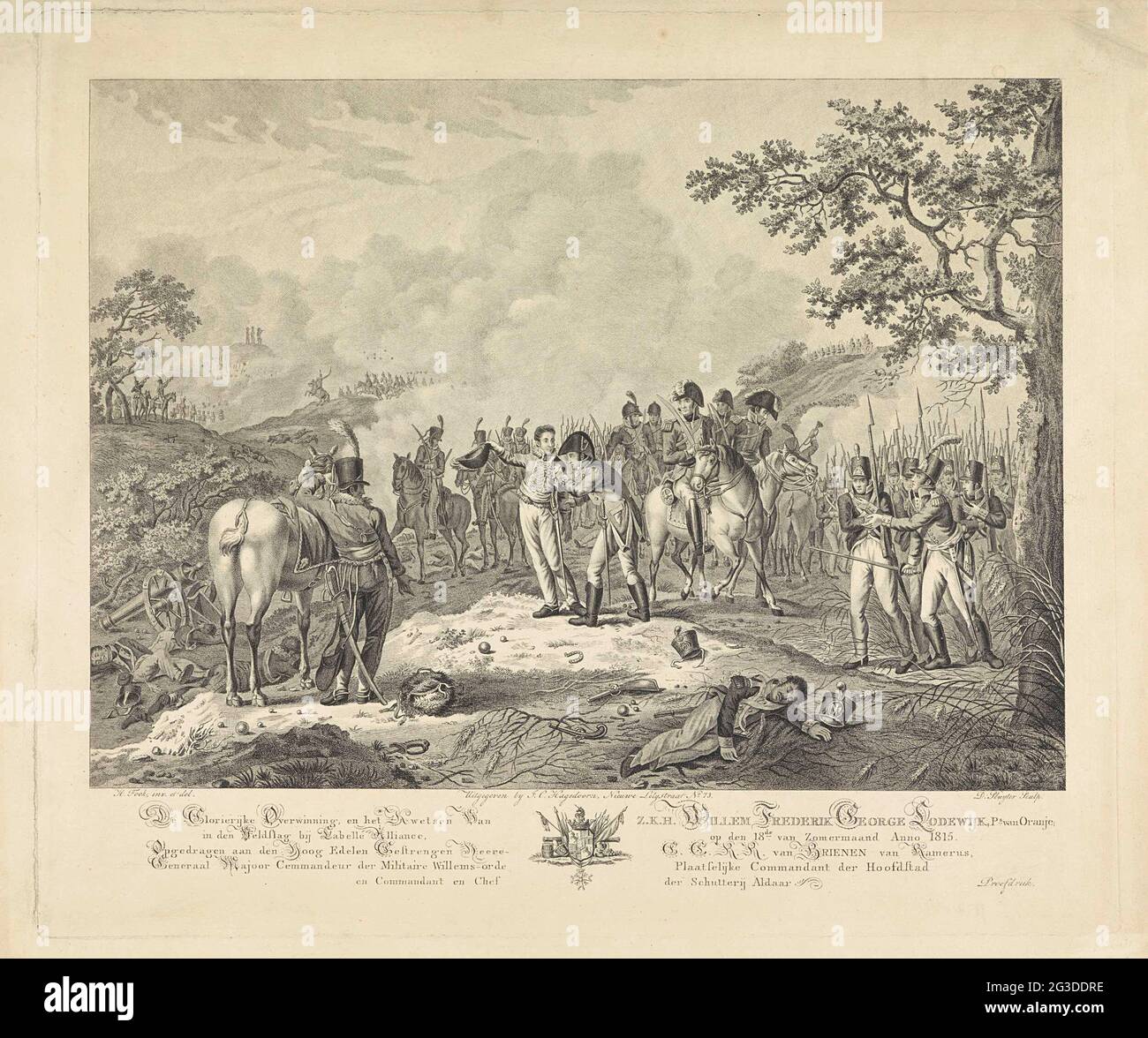 The injured Prince of Orange at the victory in the Battle of Waterloo ...