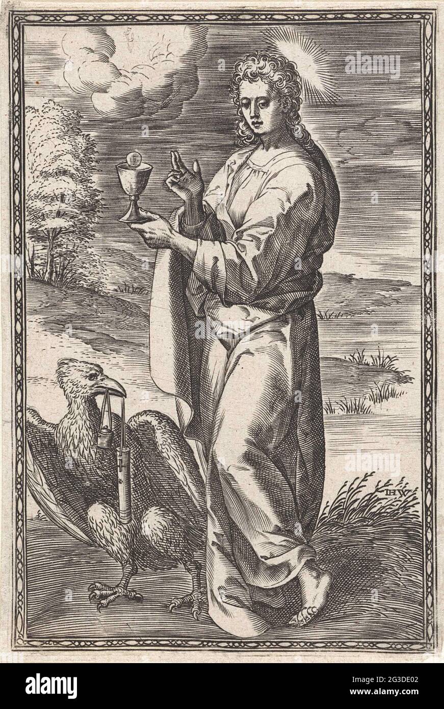 H. John the Evangelist; Christ and the twelve apostles. Landscape with ...