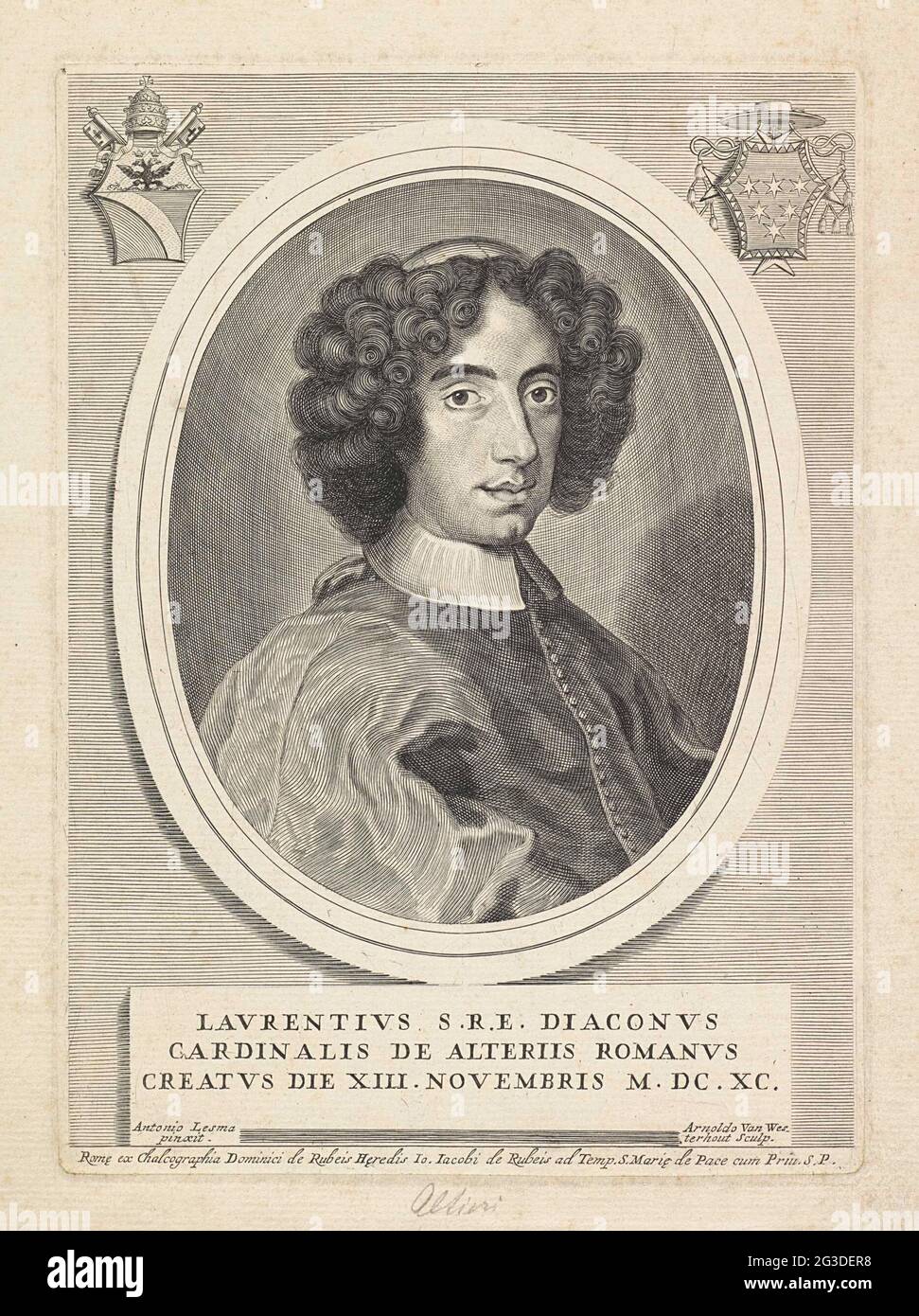 Portrait of Cardinal Lorenzo Altieri. In the upper corners the papal ...