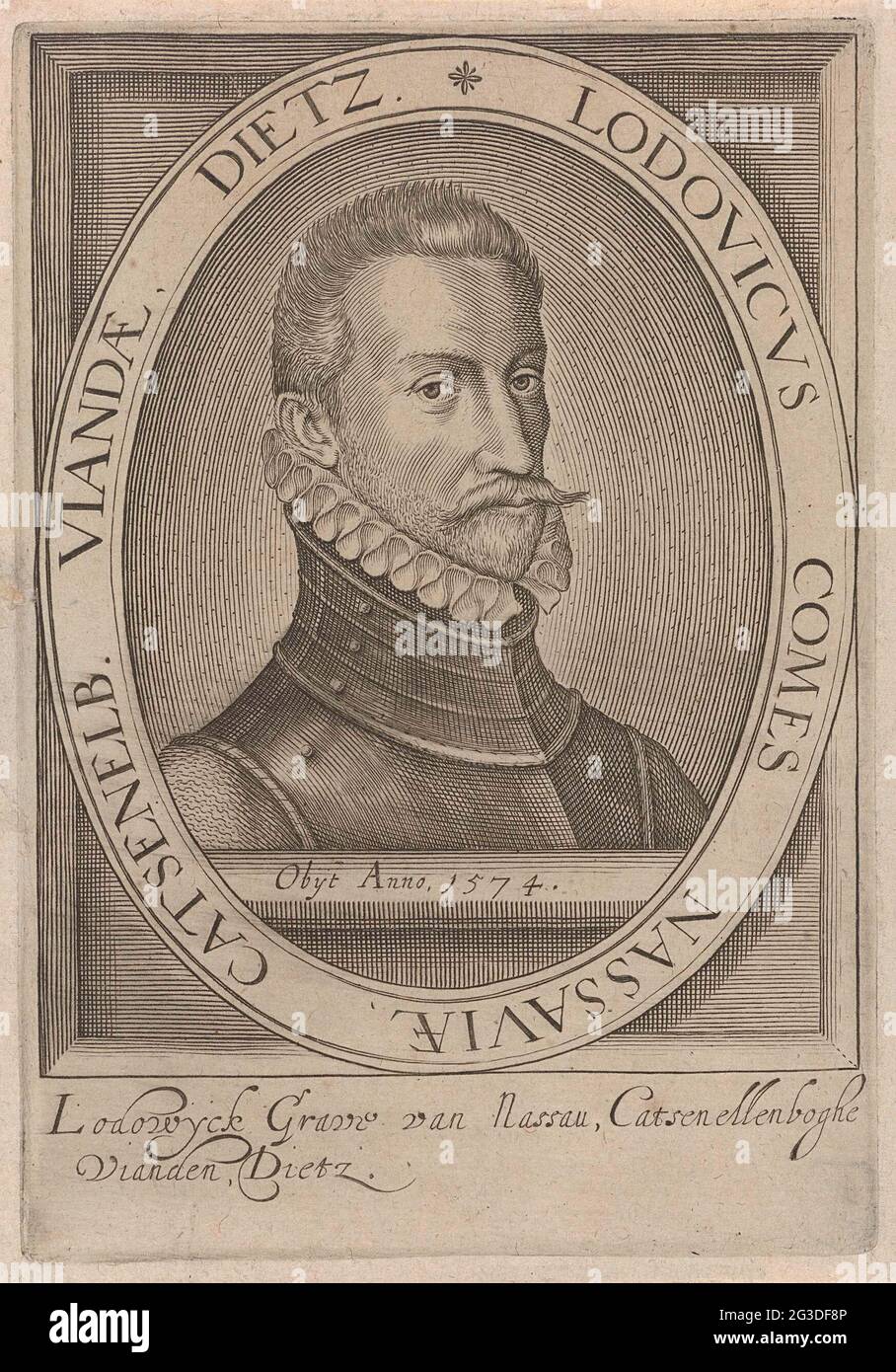 Portrait of Louis, Count of Nassau. Portrait of Louis in an oval with ...