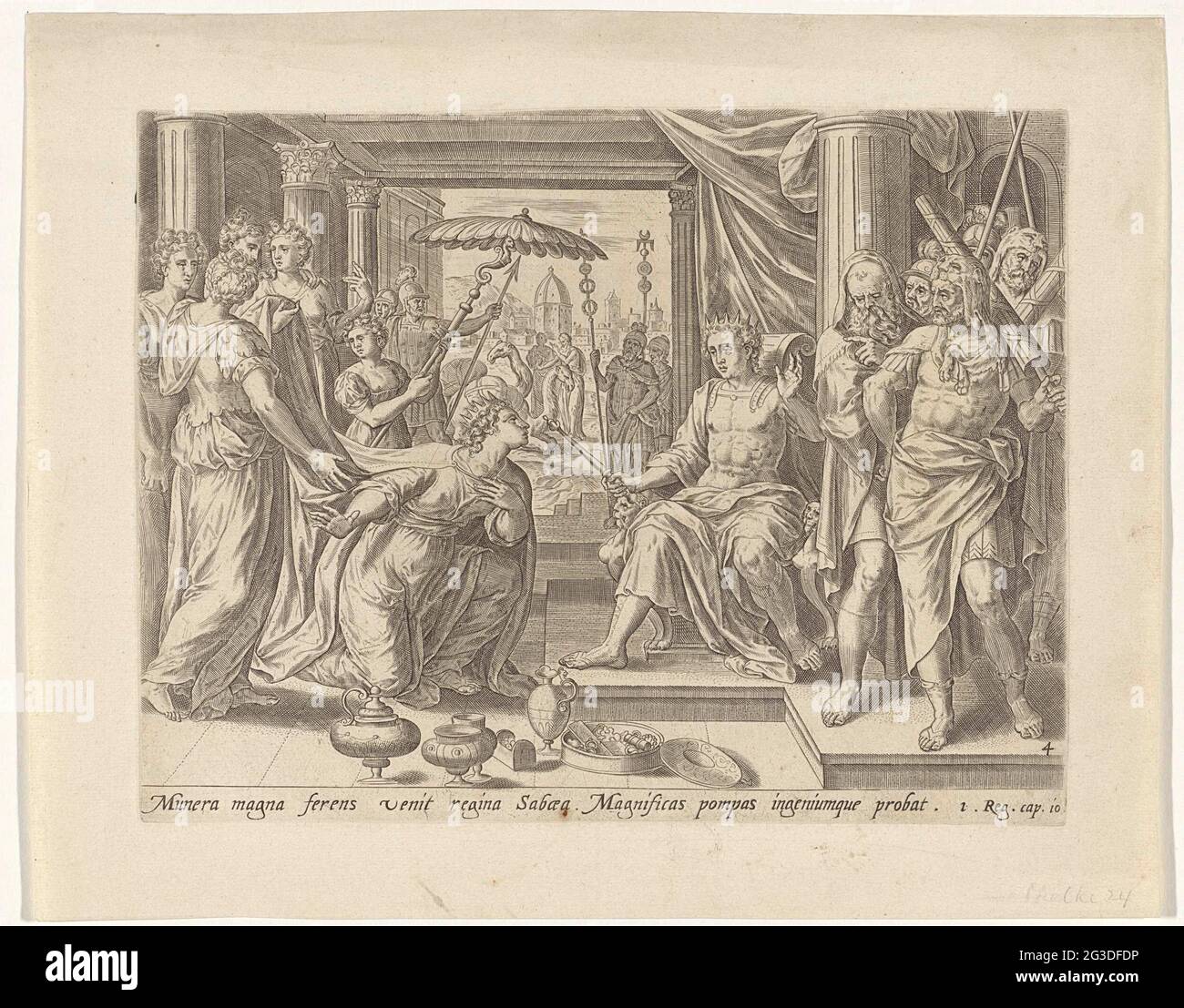 Solomon receives the Queen of Seba; History of Solomon; Theatrum ...