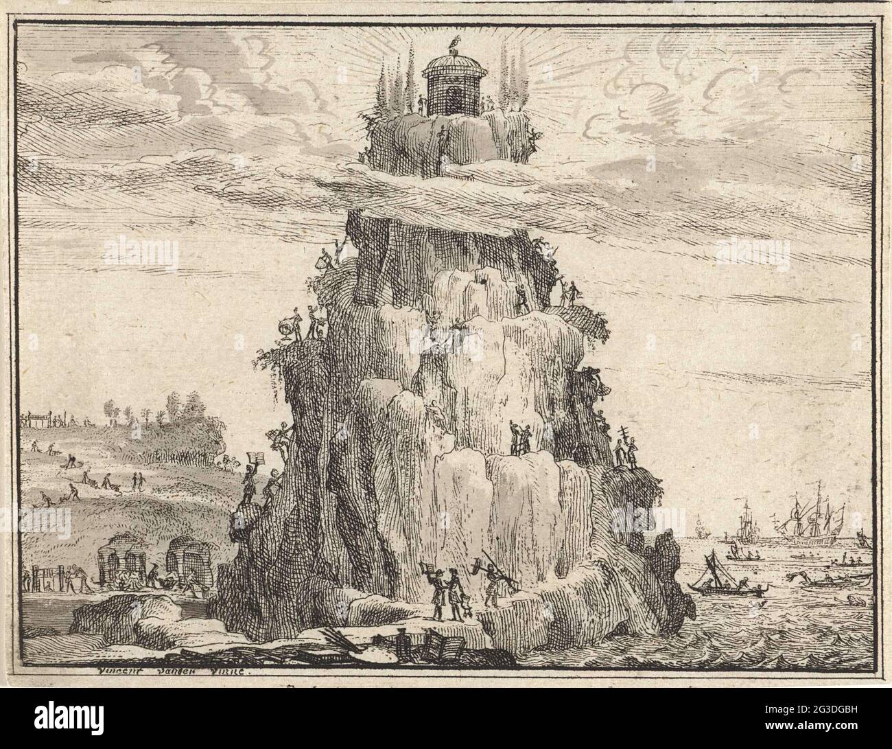 Temple of wisdom on a rock. On a rock with a narrow path, the temple of ...