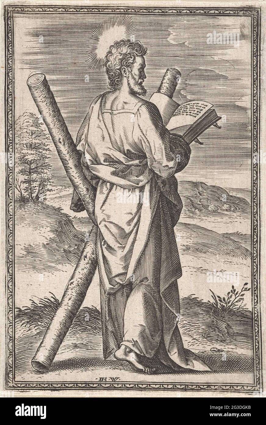 H. Andreas; Christ and the twelve apostles. Landscape with the apostle ...
