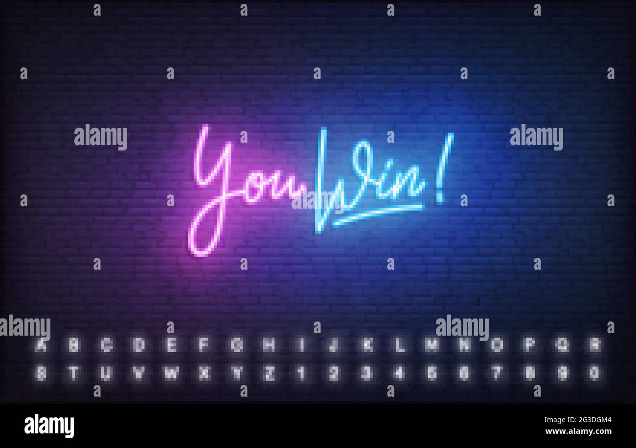 You Win neon template. Glowing neon lettering You Win sign Stock Vector ...
