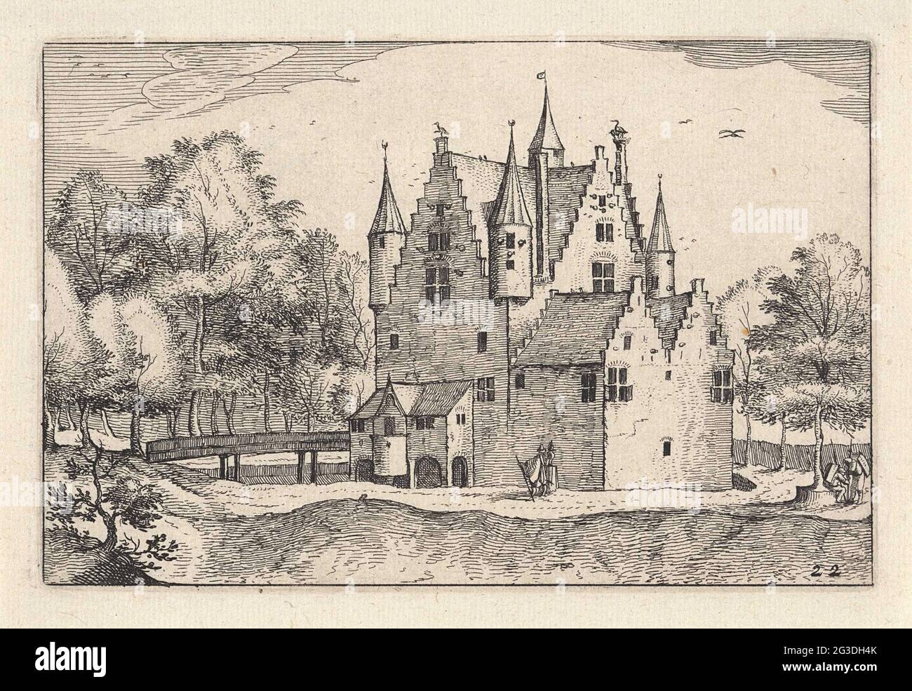 Castle in a landscape; Landscapes with buildings. View of a castle in a ...
