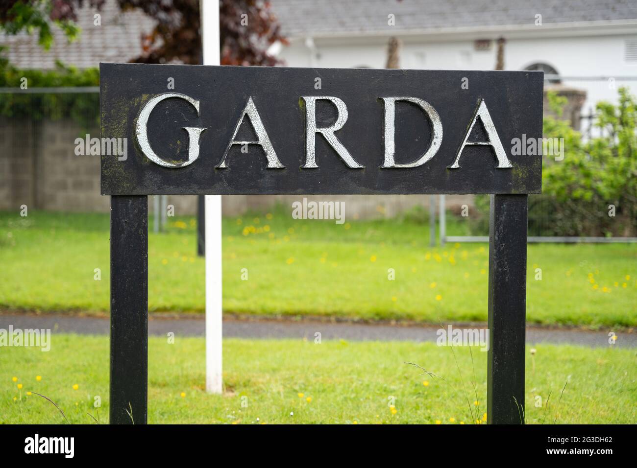 Ashbourne, County Meath, Ireland, May 28th 2021. Garda Sign at front of ...