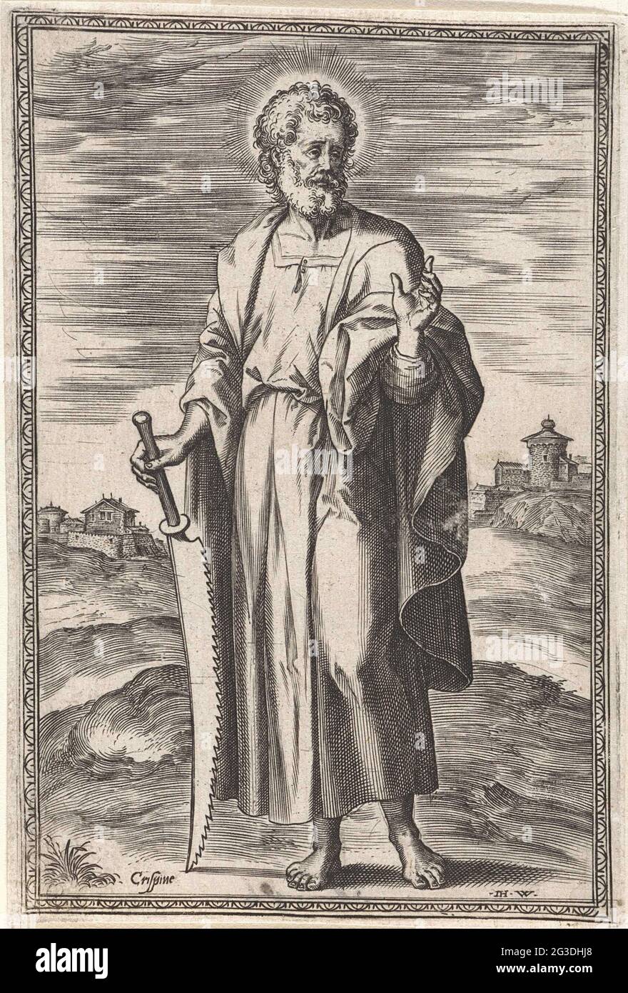 H. Simon Zelotes; Christ and the twelve apostles. Landscape with the ...