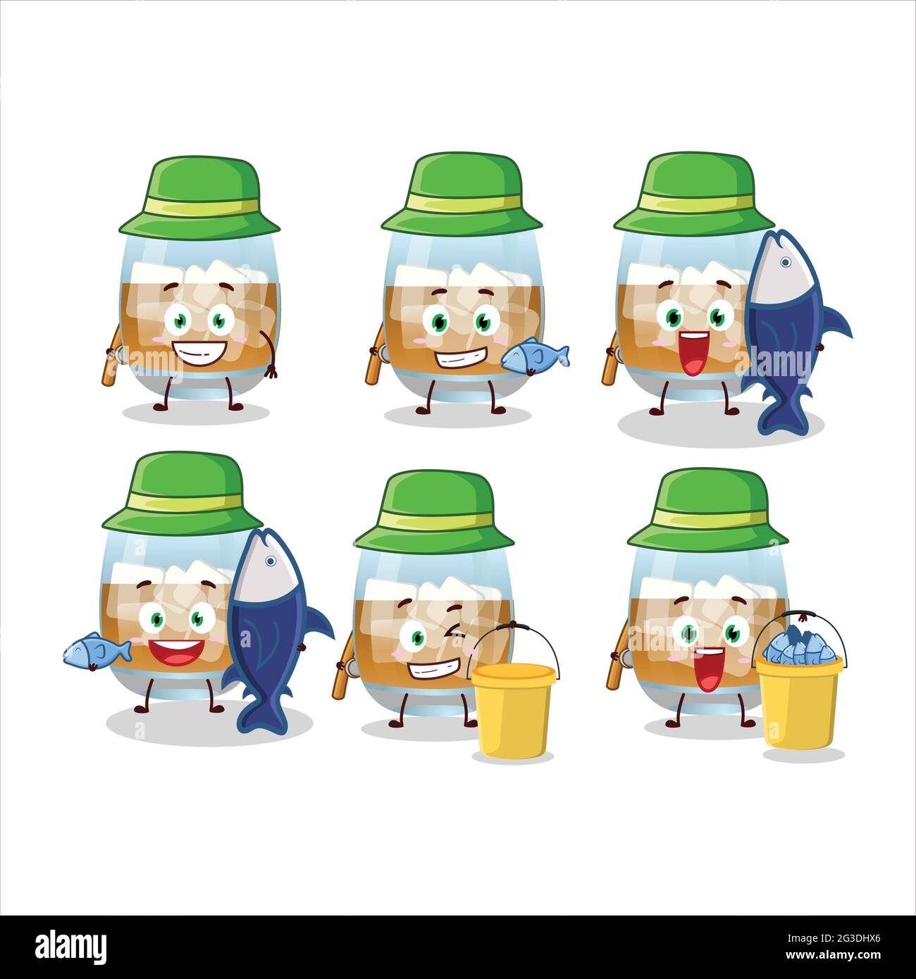 A fisherman rum drink cartoon picture catch a big fish. Vector ...