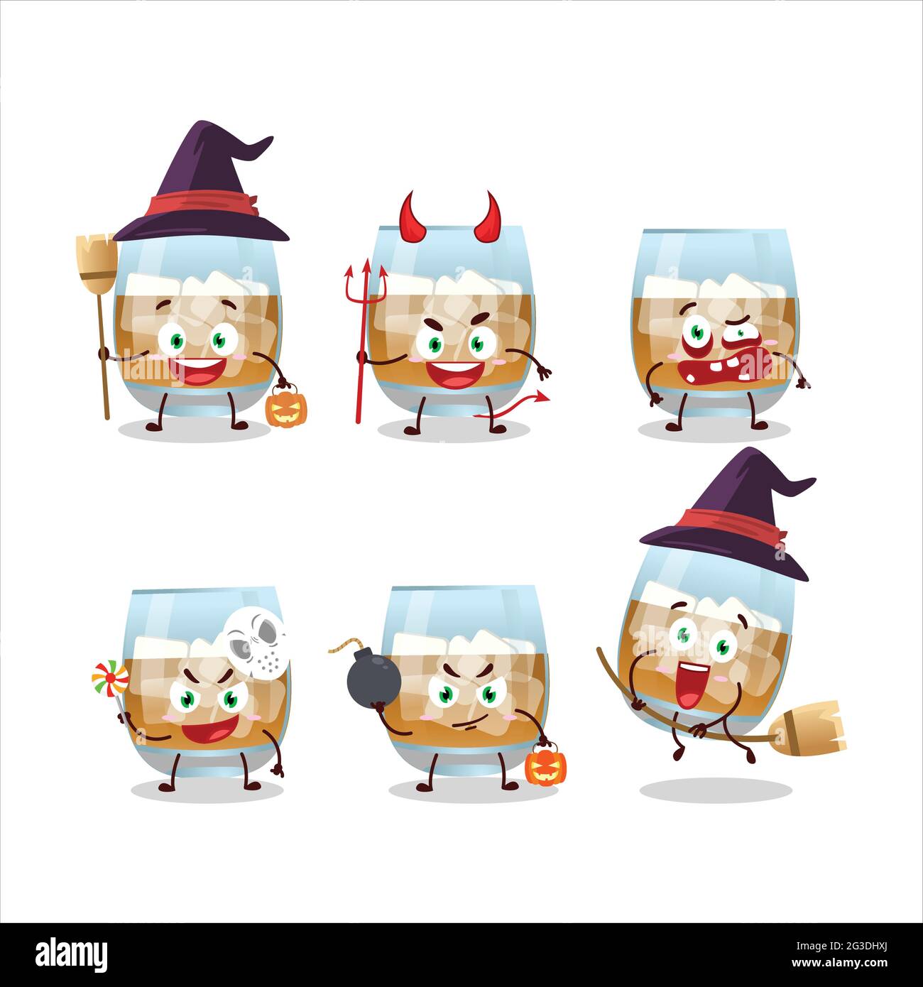 Halloween expression emoticons with cartoon character of rum drink ...