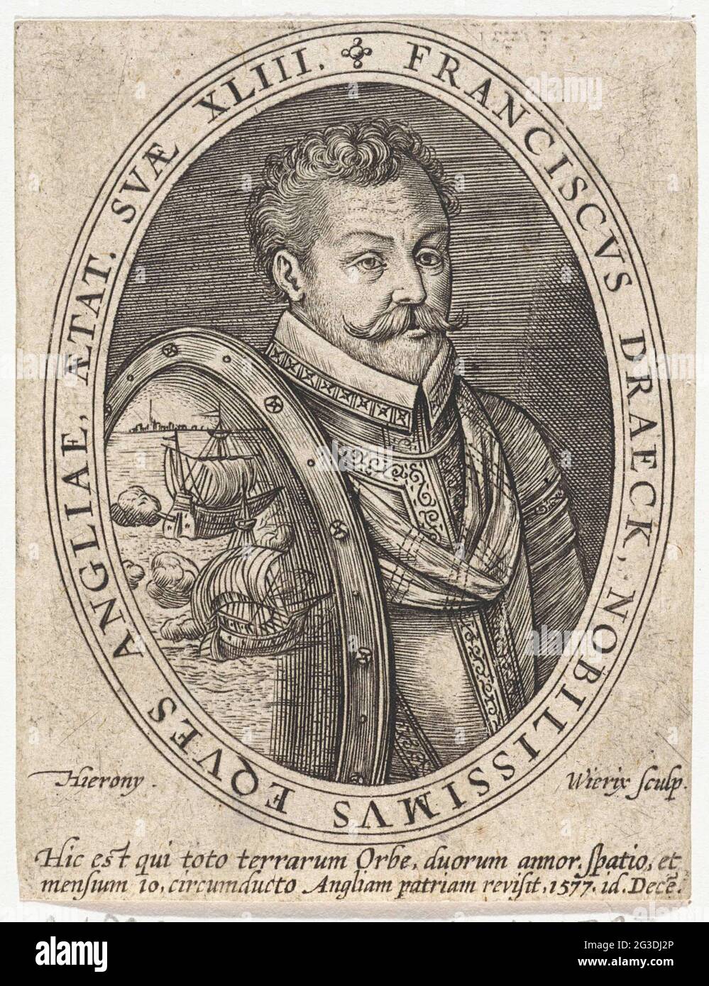 Portrait of Francis Drake, at the age of 43. Portrait of the Admiral ...