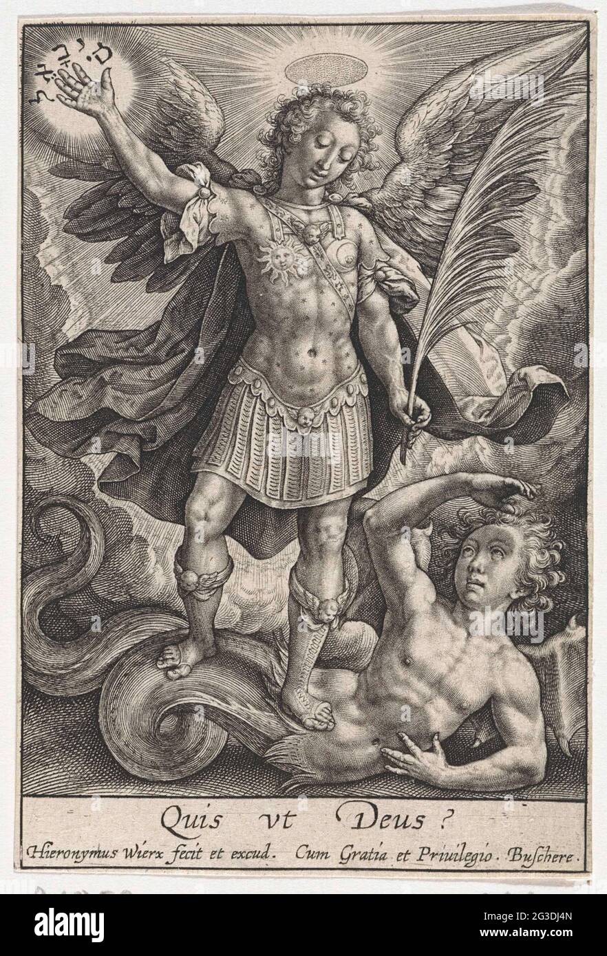 Michaël submits the devil; QUIS VT DEUS?. The Archangel Michaël is on ...