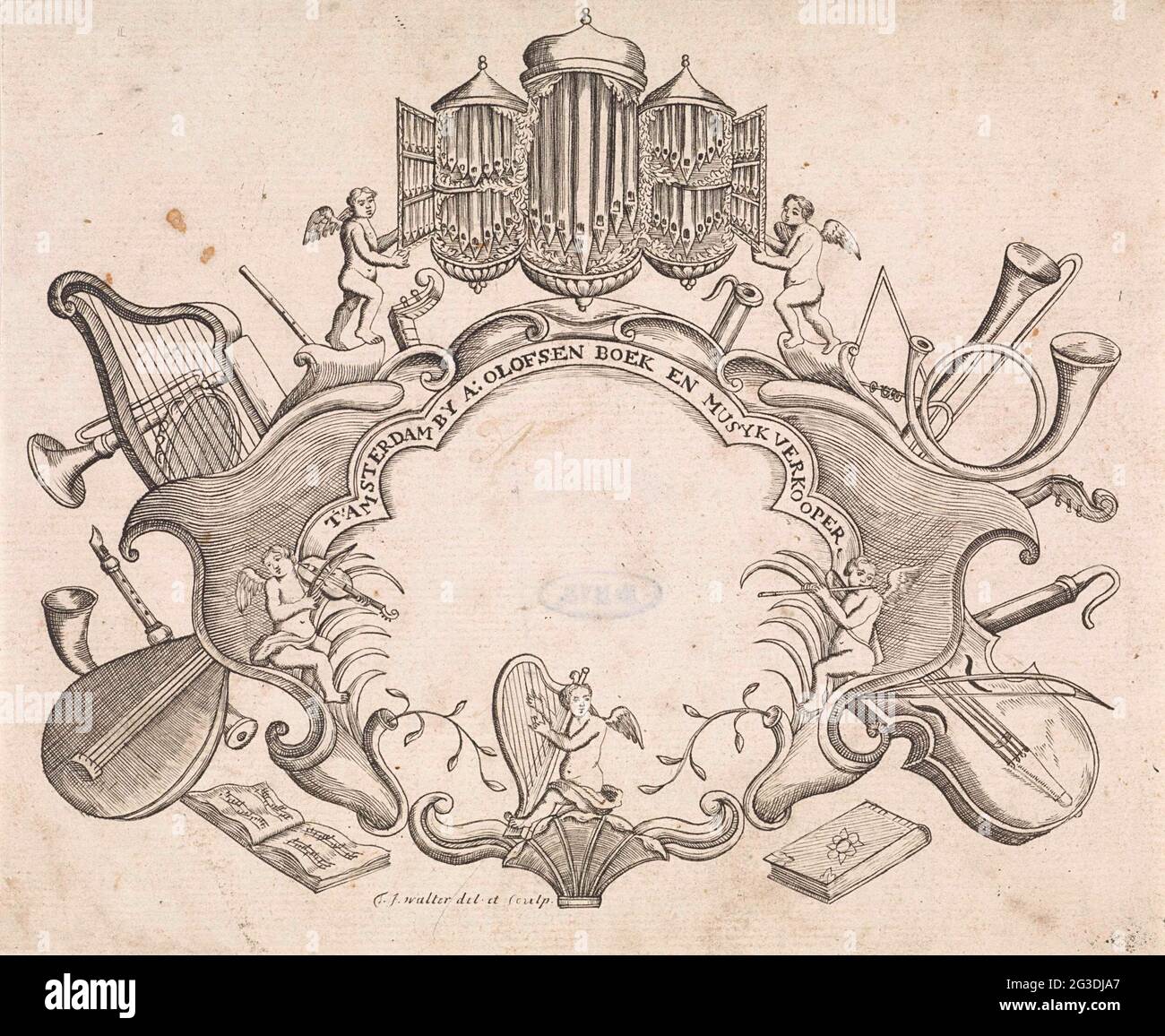 Cartouche decorated with musical instruments. An empty cartouche ...