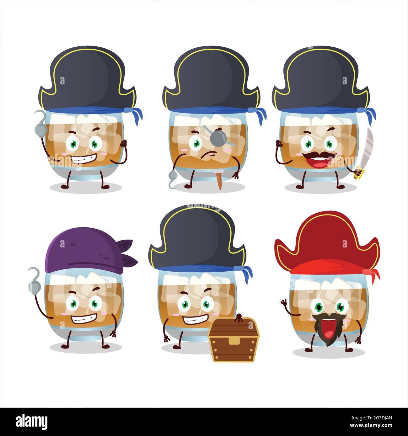 Cartoon character of rum drink with various pirates emoticons. Vector ...