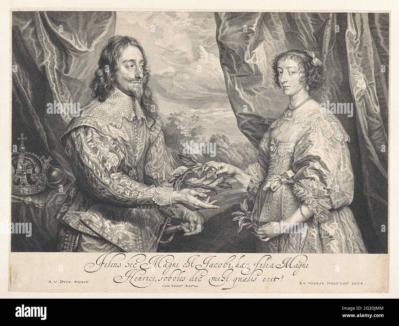 King Karel I van England with his wife Henrietta Maria van Bourbon ...