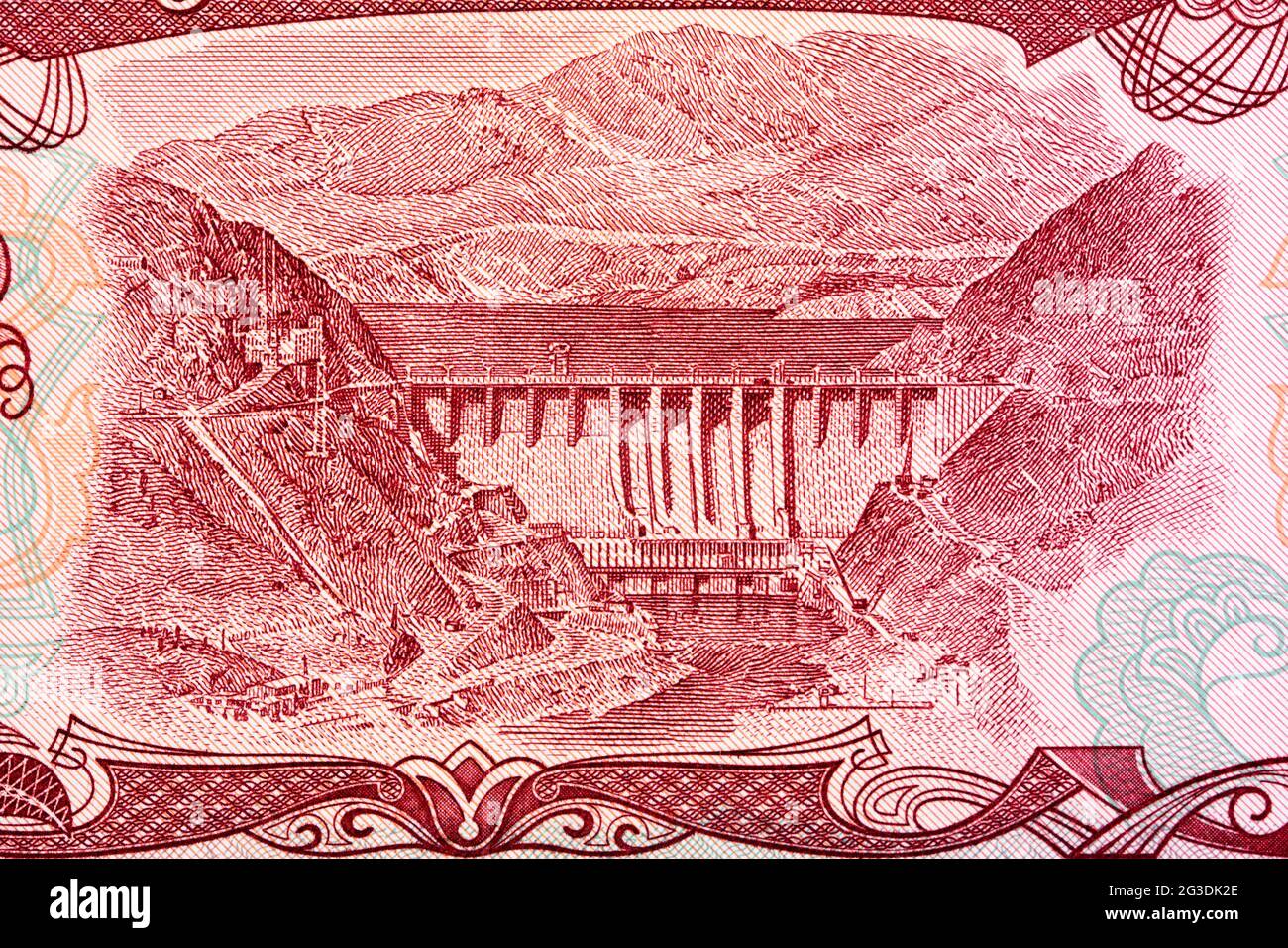 Hydroelectric dam in mountains from Afghani money Stock Photo - Alamy