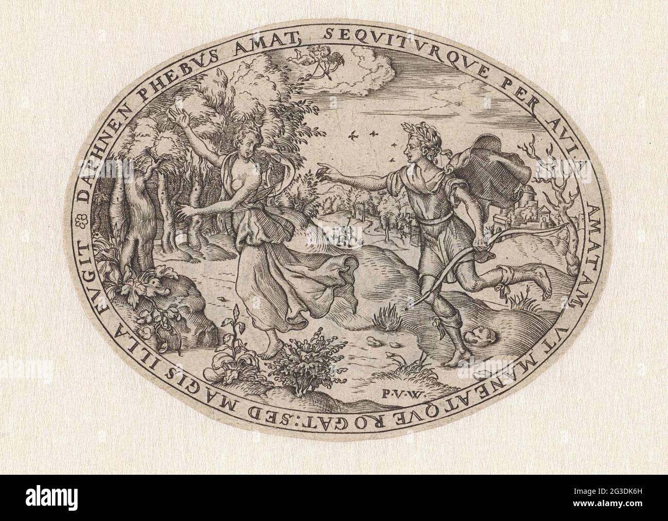Apollo chases Daphne; Mythological scenes. Apollo chases the fleeing ...