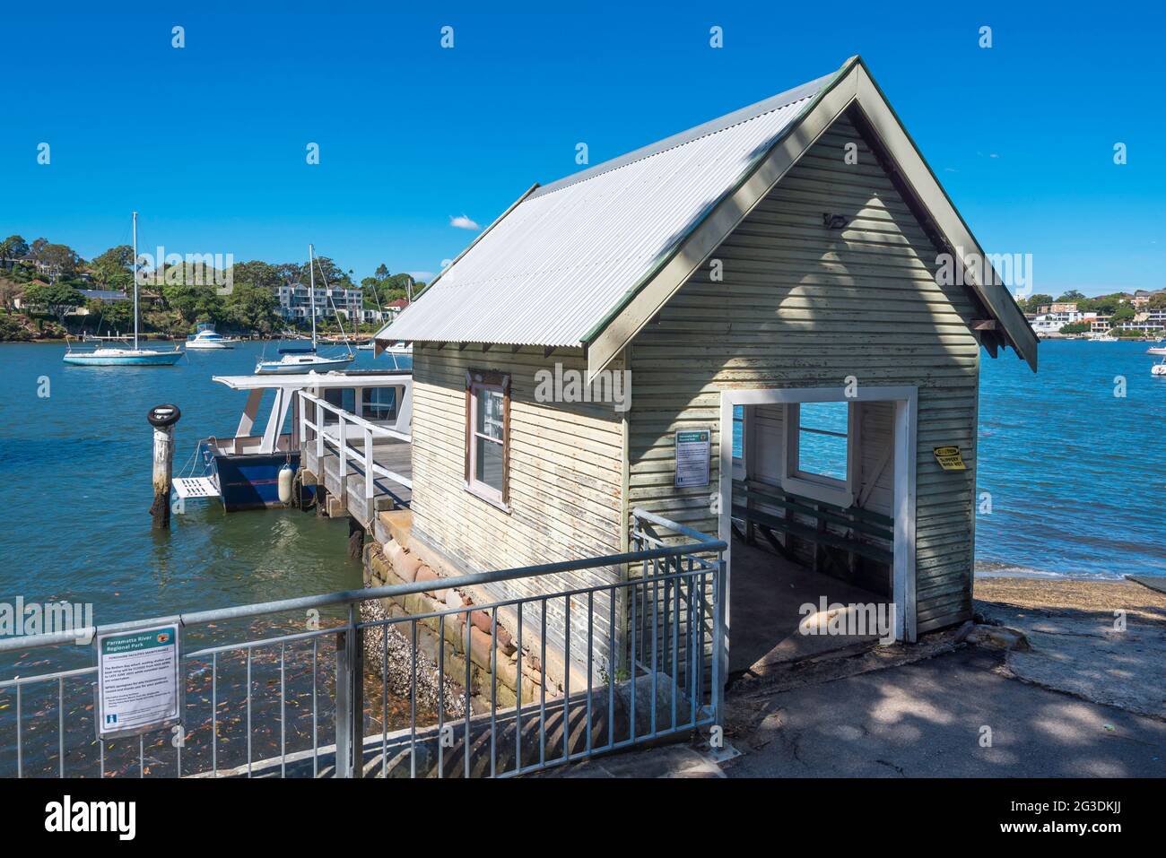 The Bedlam Bay Wharf and waiting shelter at the water's edge of ...