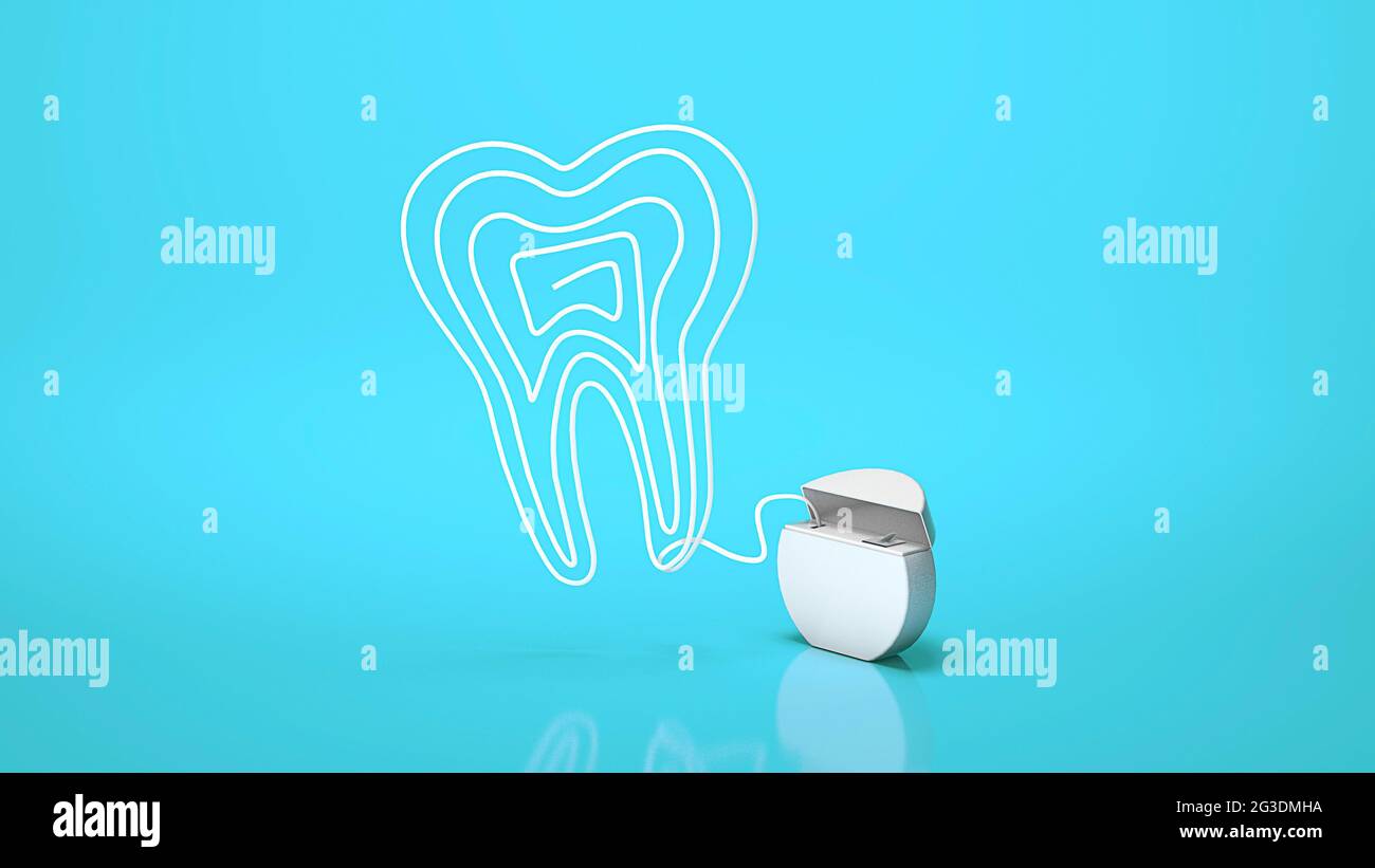 Dental floss. Flossing your teeth. Tooth made from dental floss on a ...