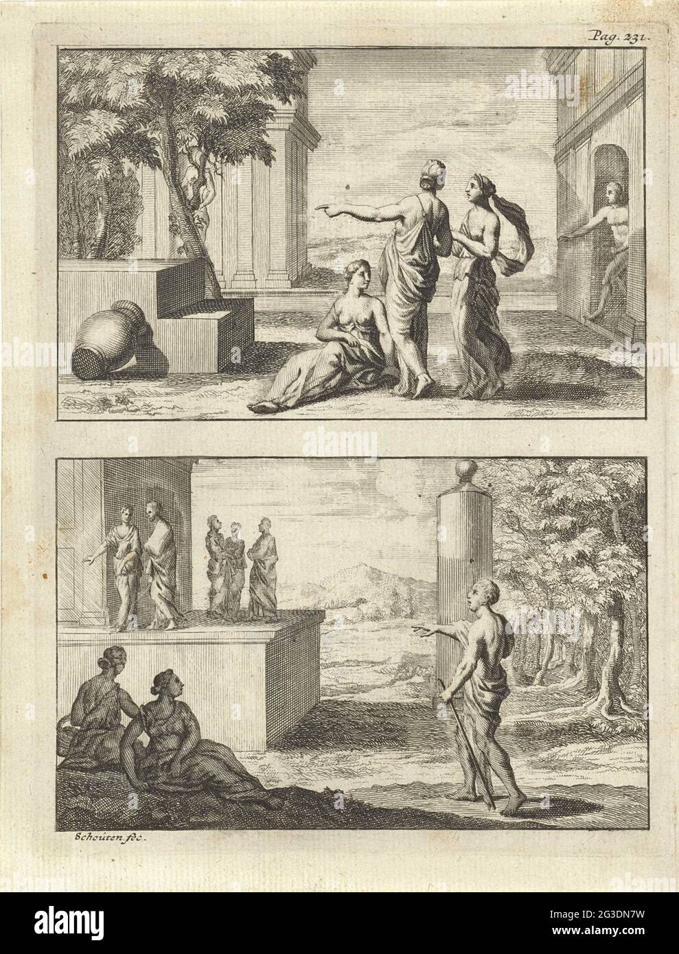 Illustrations with figure compositions. Two illustrations above each ...