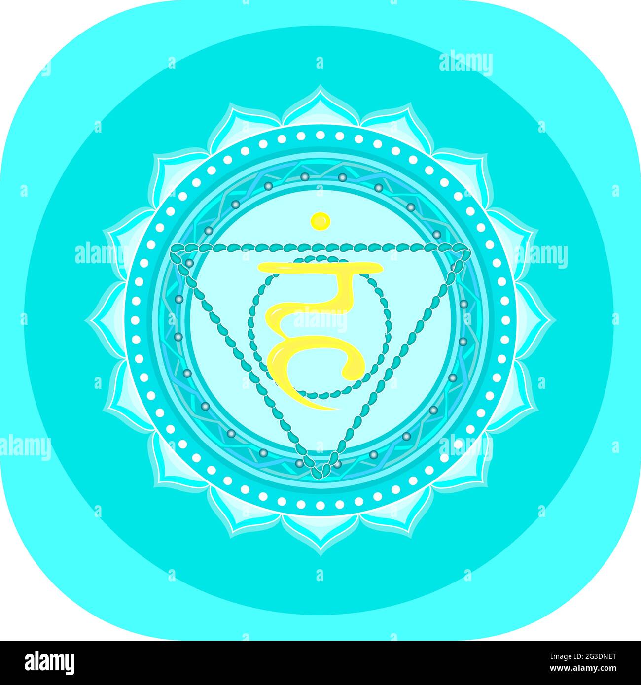 The fifth chakra of Vishudha. Throat chakra with Hindu Sanskrit. Blue ...