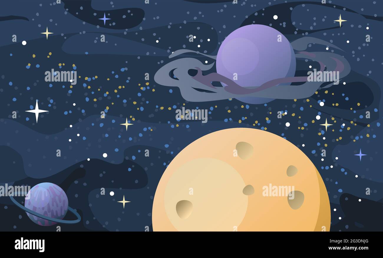 Cosmos background. Planets and their satellites. Starry sky landscape ...