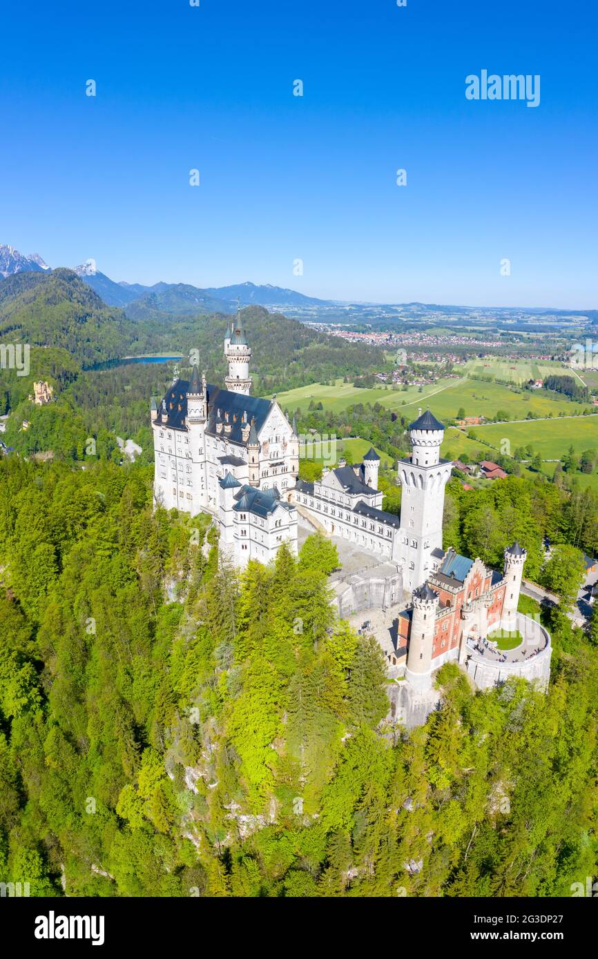 Schloss Neuschwanstein castle aerial view architecture Alps landscape ...