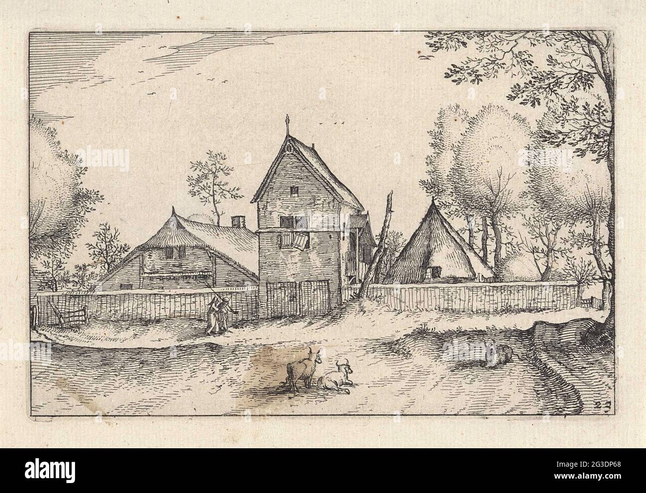 Large walled farm; Landscapes with buildings. Landscape with a large ...