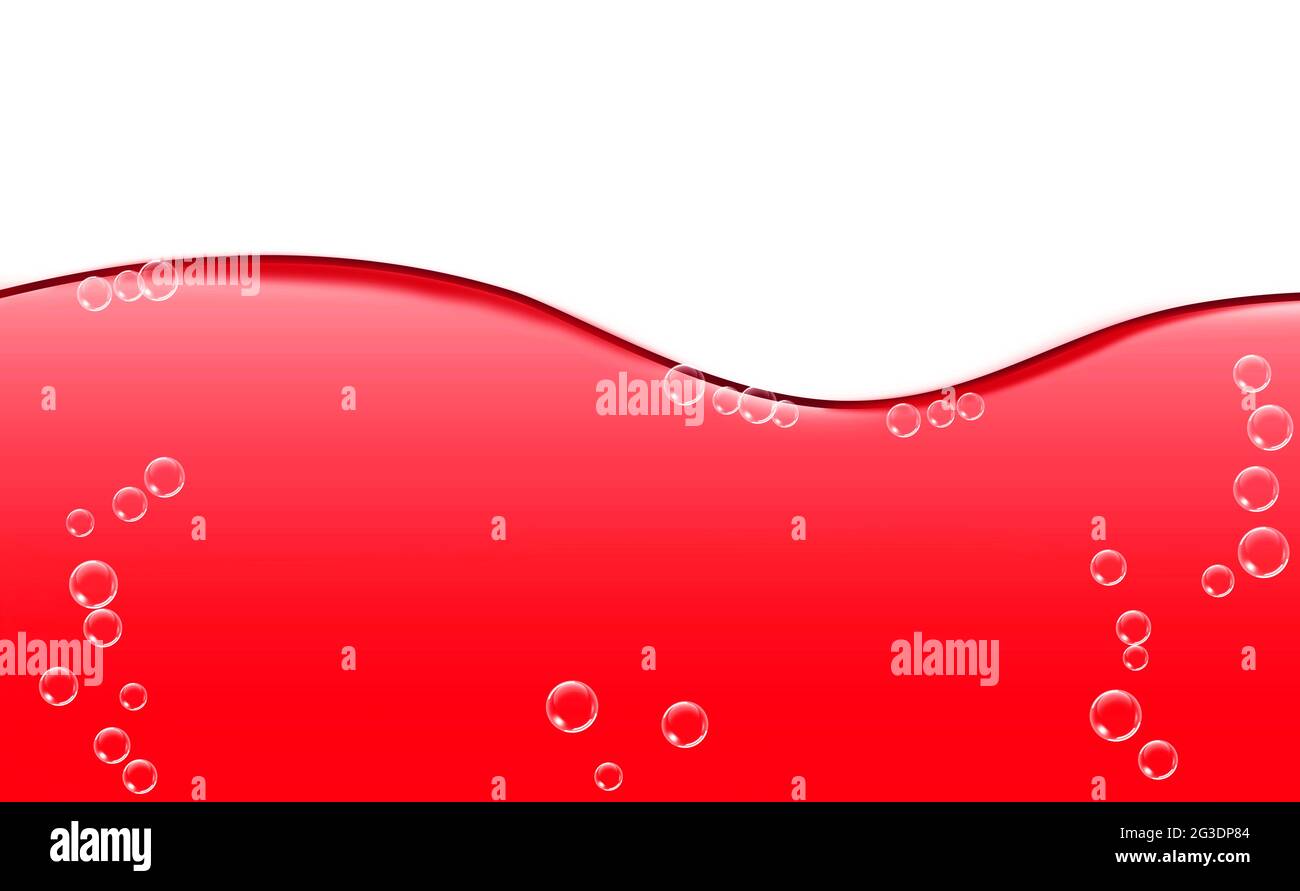 Illustrated red lemonade wave with bubbles and white background at the ...