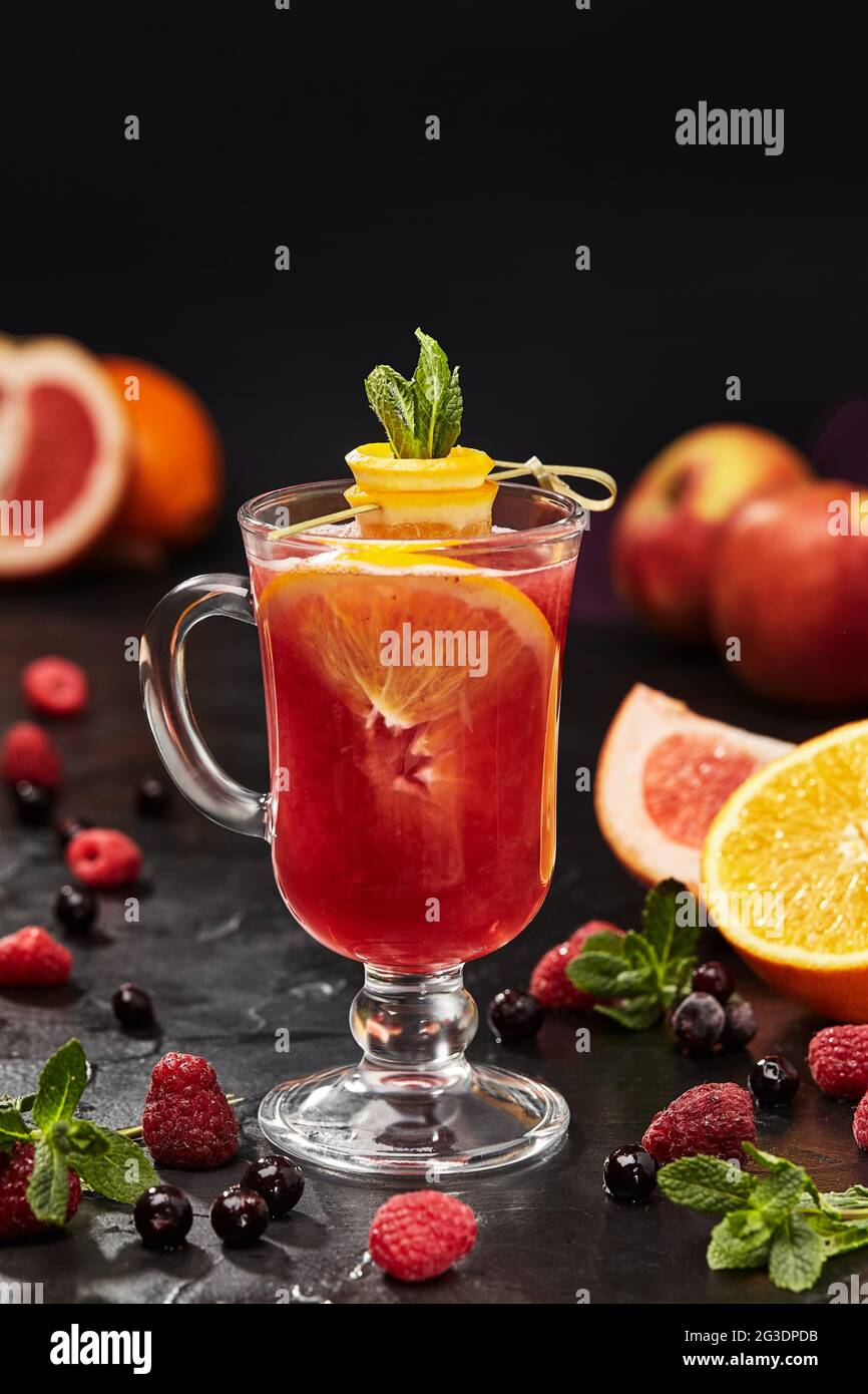 Fruit and berry tea with raspberry, currant, orange, grapefruit Stock ...