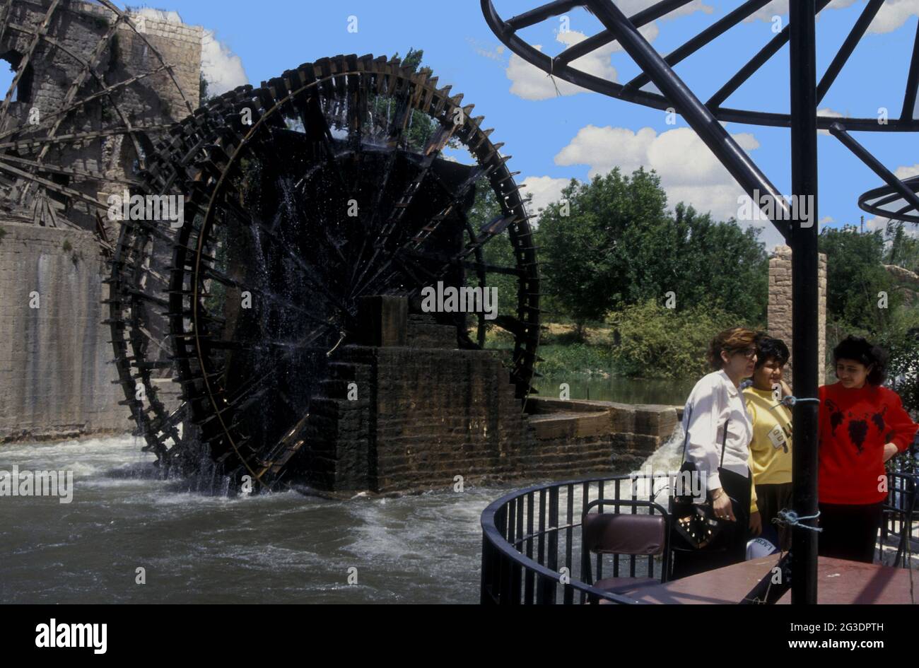 Giant water-wheel or noria on the Orontes River in Hama, Syria 1984 ...