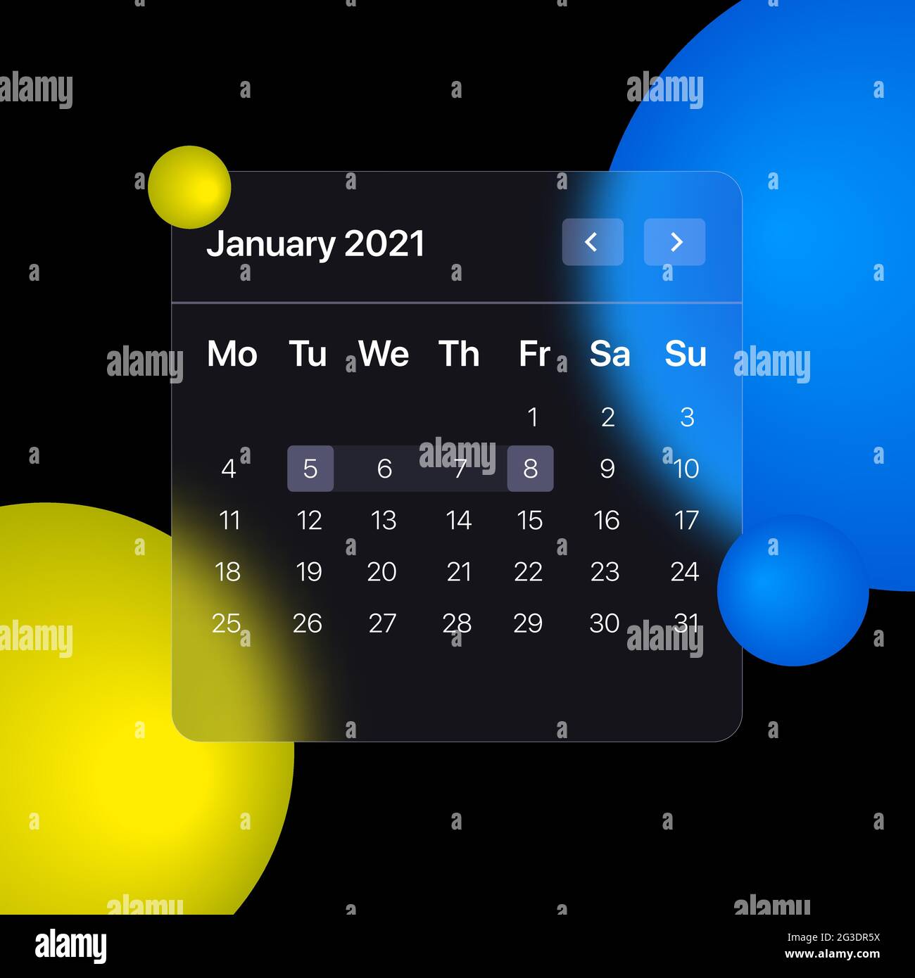 Glassmorhism Calendar Template. UI, UX, GUI layout for mobile and web ...