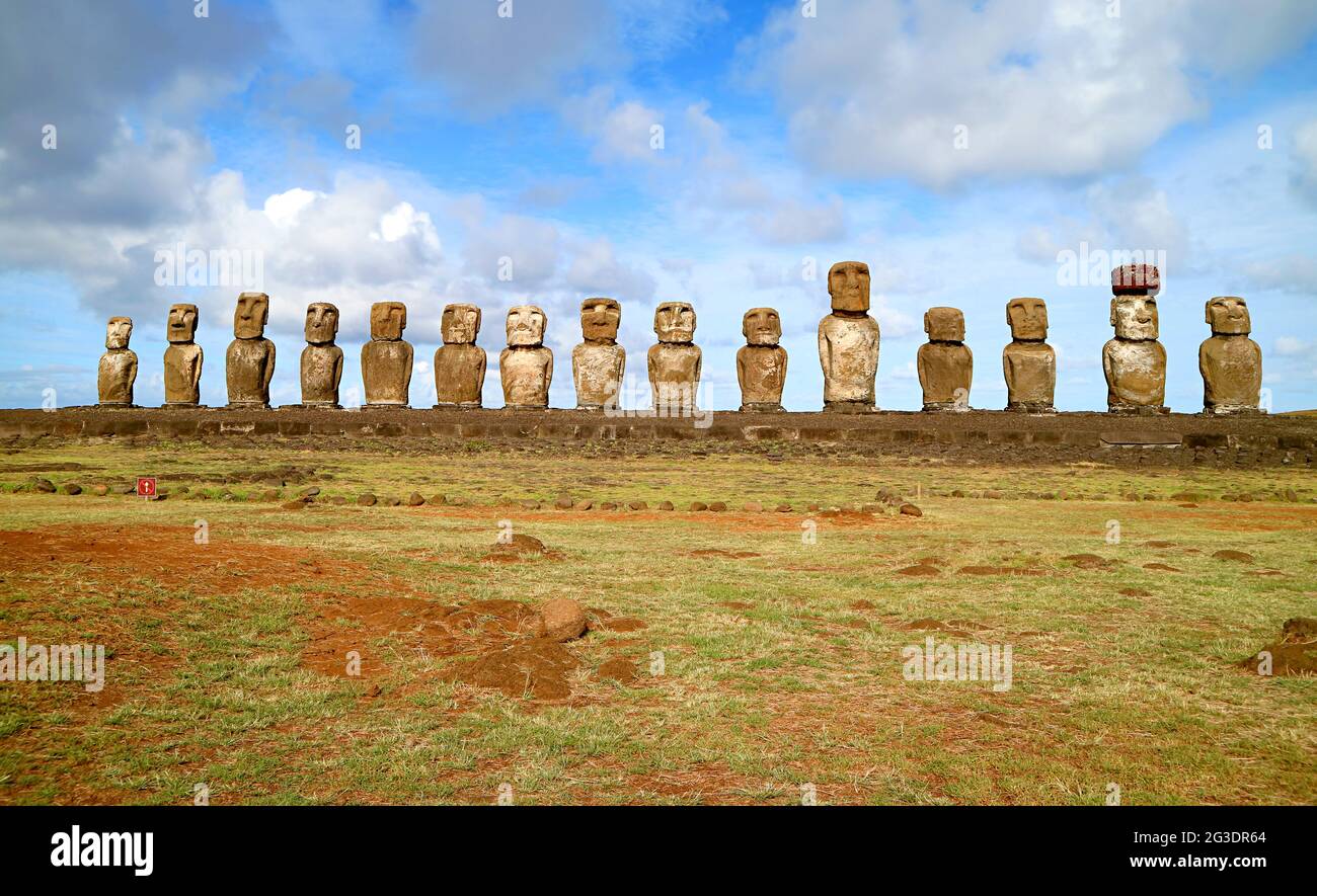 Gigantic 15 Moai statues of Ahu Tongariki, the largest ceremonial ...